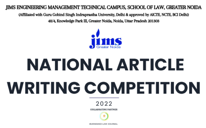 JIMS National Article Writing Competition, 2022 | School of Law (SoL ...